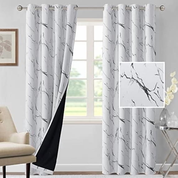 100% Blackout Curtains 84 inch Length 2 Panels Set Marble Designs ...