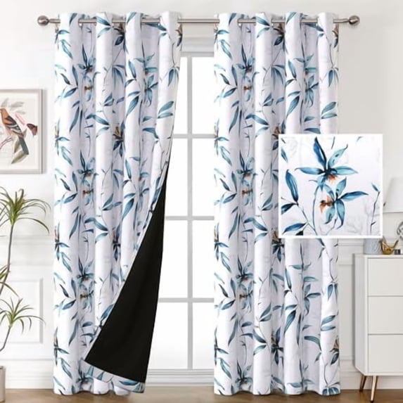 100% Blackout Curtains 84 inch Length 2 Panels Set Printed Drapes ...