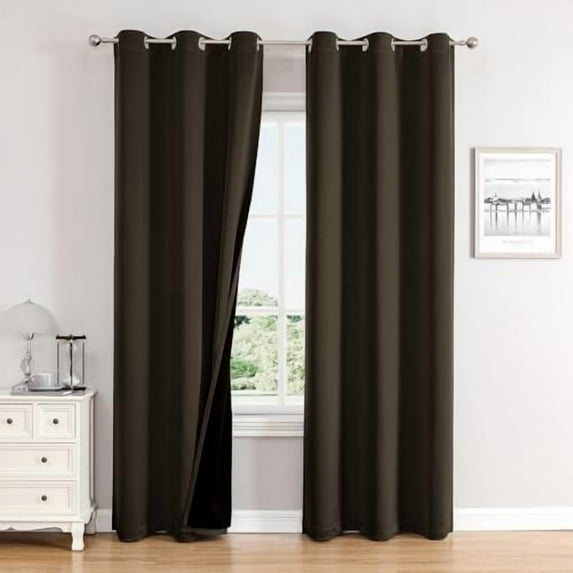 100% Blackout Curtains 84 inch Long for Bedroom with Black Liner, 2 ...