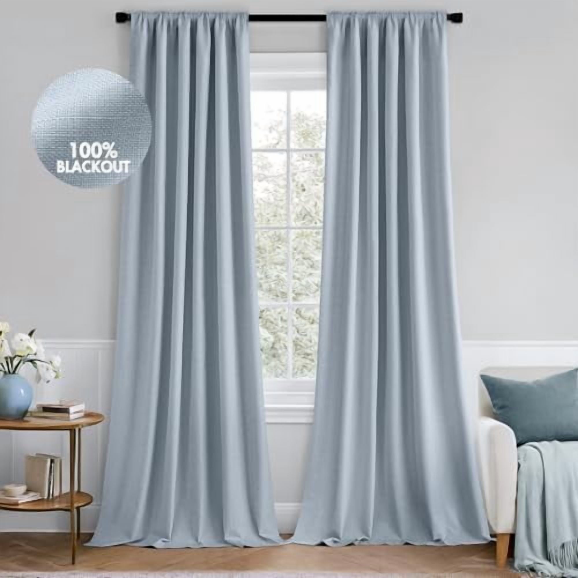 100% Blackout Curtains 90 Inch Long 2 Panels Set for Bedroom, Thick ...