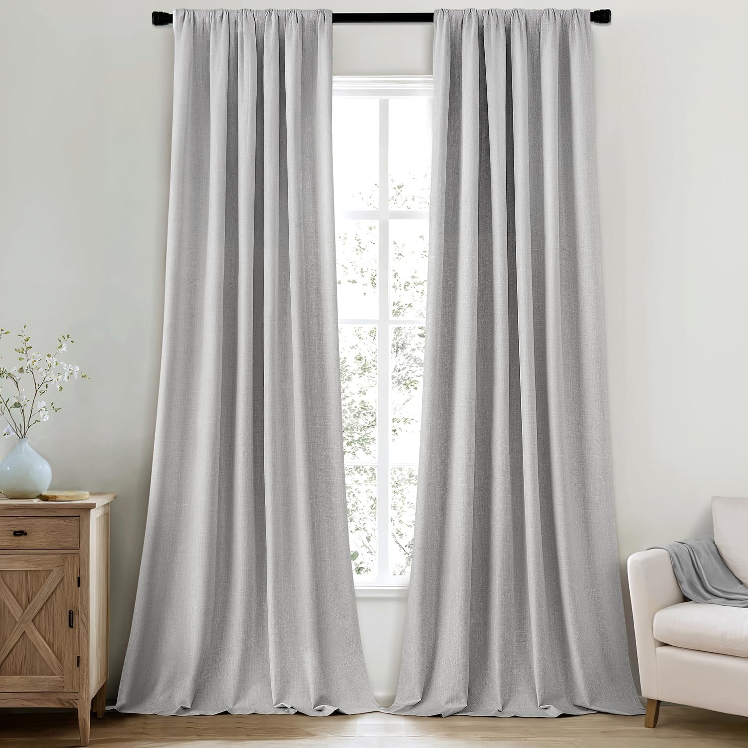 100% Blackout Curtains 90 Inch Long, 2 Panels Set, Thick Faux Linen ...