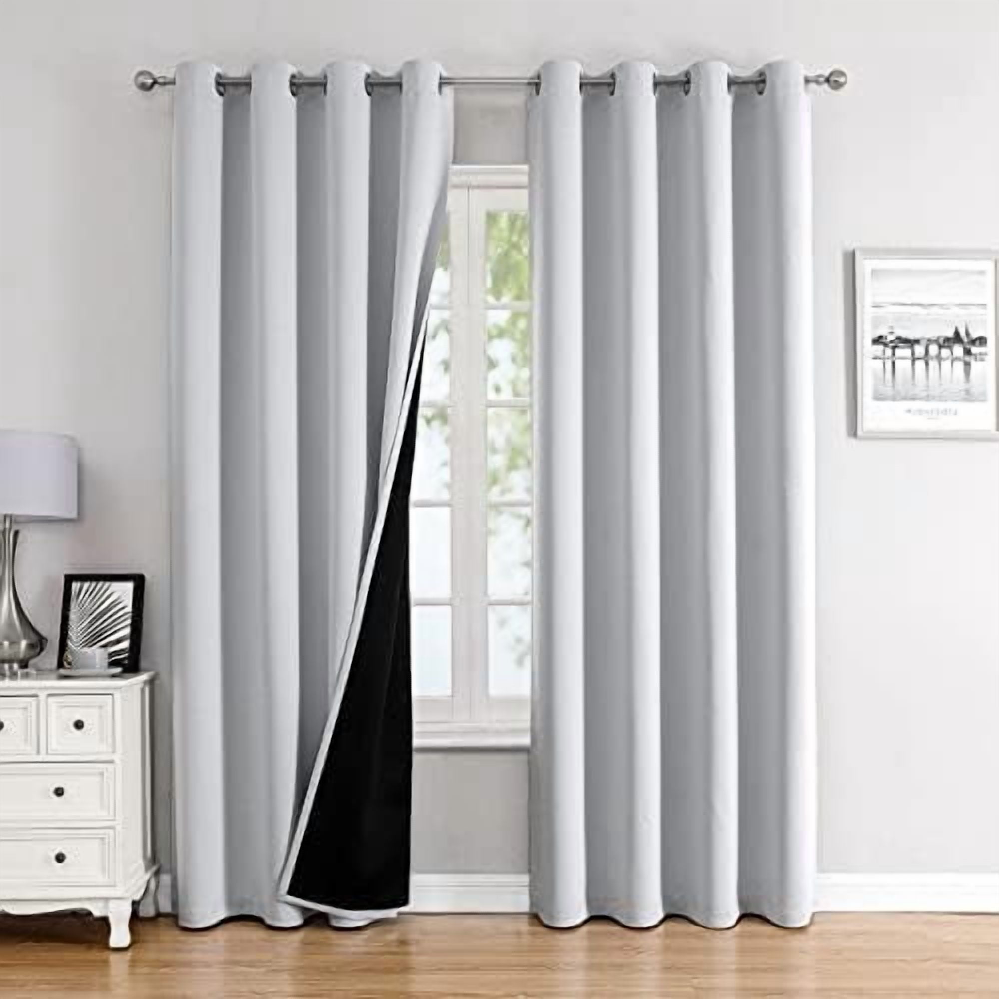 100% Blackout Curtains 90 inch Long for Bedroom with Black Liner, 2 ...