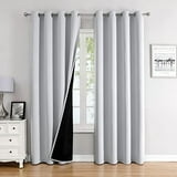 100% Blackout Curtains 90 inch Long for Bedroom with Black Liner, 2 ...