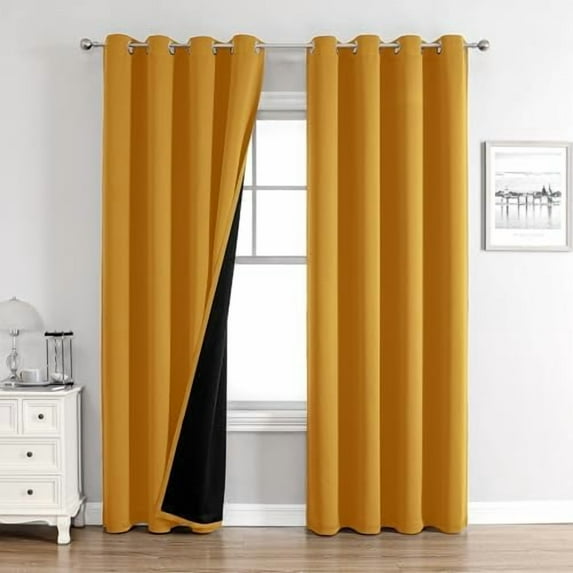 100% Blackout Curtains 90 inch Long for Bedroom with Black Liner, 2 ...