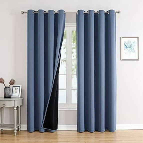 100% Blackout Curtains 90 inch Long for Bedroom with Black Liner, 2 ...