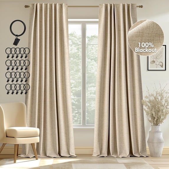 100% Blackout Curtains 90 inches Long, Linen Curtains & Drapes for ...