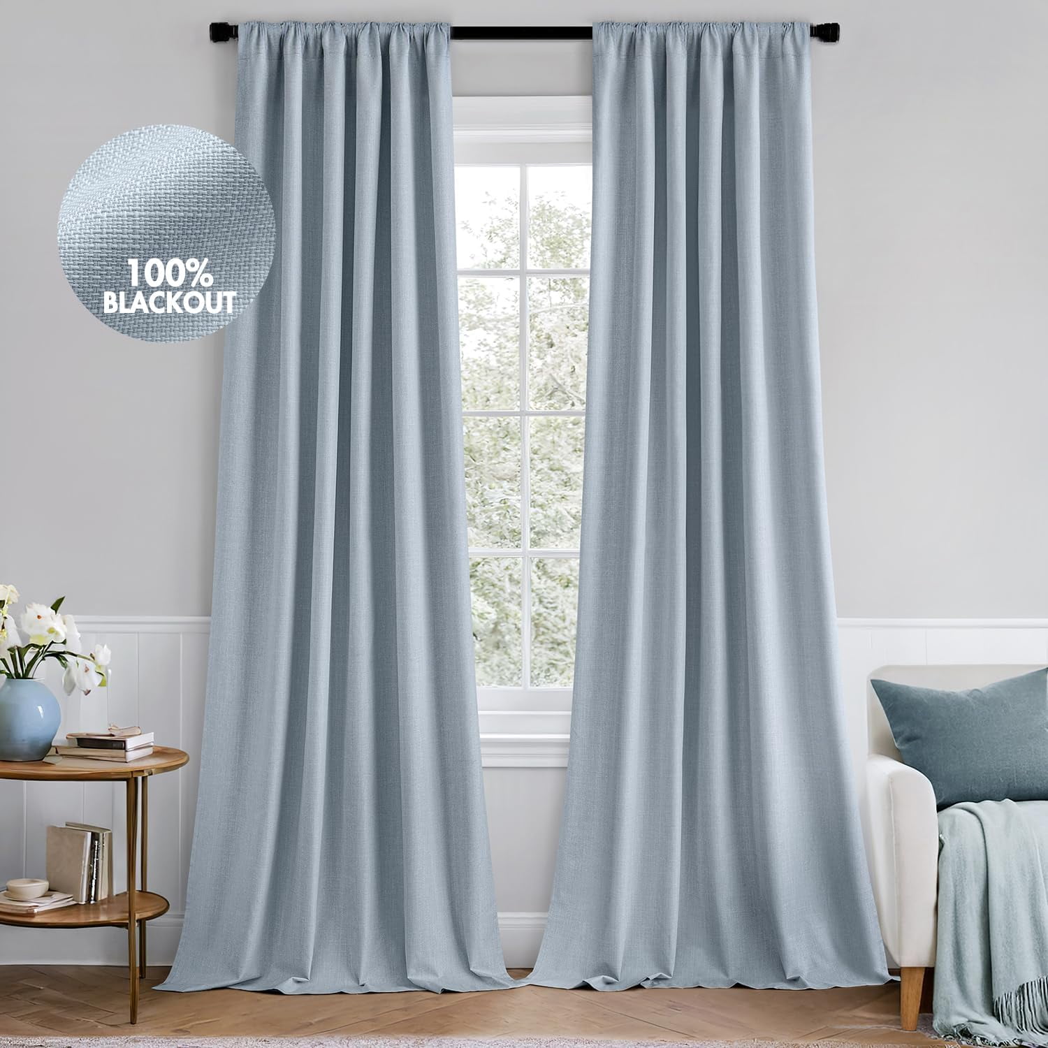 100% Blackout Curtains 96 Inch Long 2 Panels Set for Bedroom, Thick ...