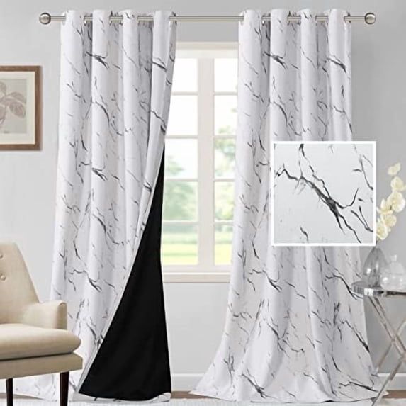 100% Blackout Curtains 96 inch Length 2 Panels Set Marble Designs ...
