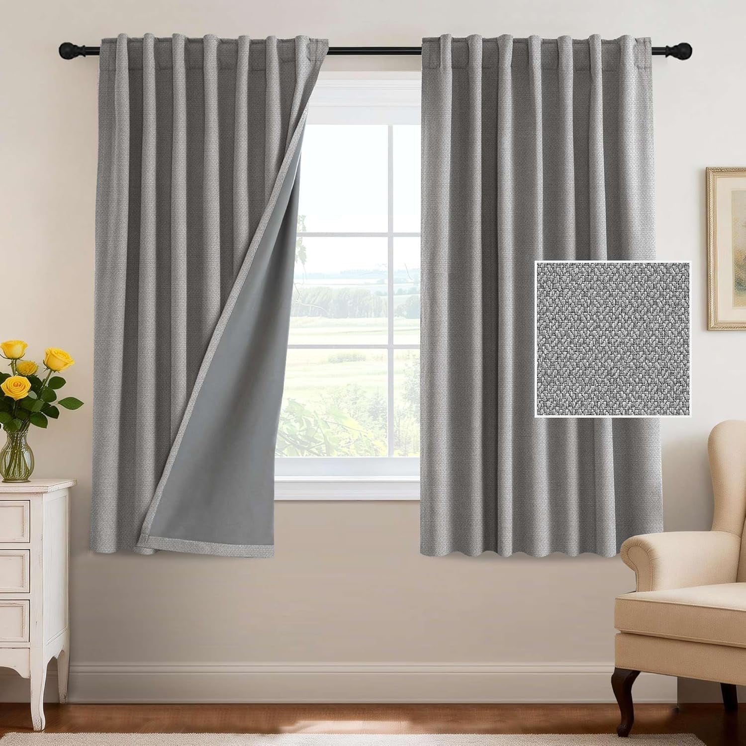 100% Blackout Curtains Back Tab Full Light Blocking Curtain Draperies ...