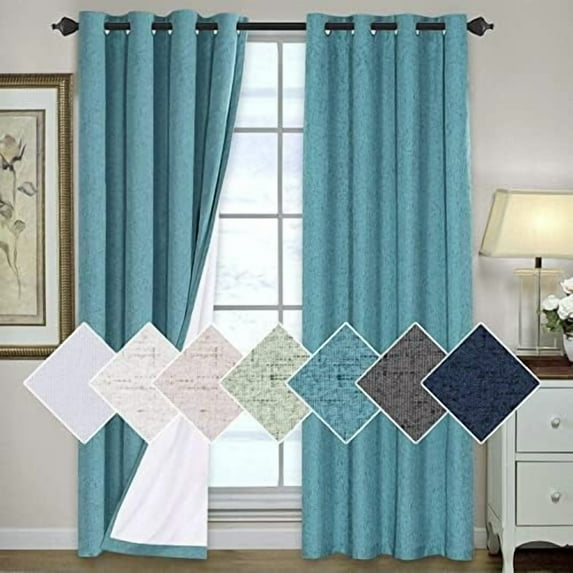 100% Blackout Curtains for Bedroom 108 Inches Long Grommet Linen Face ...