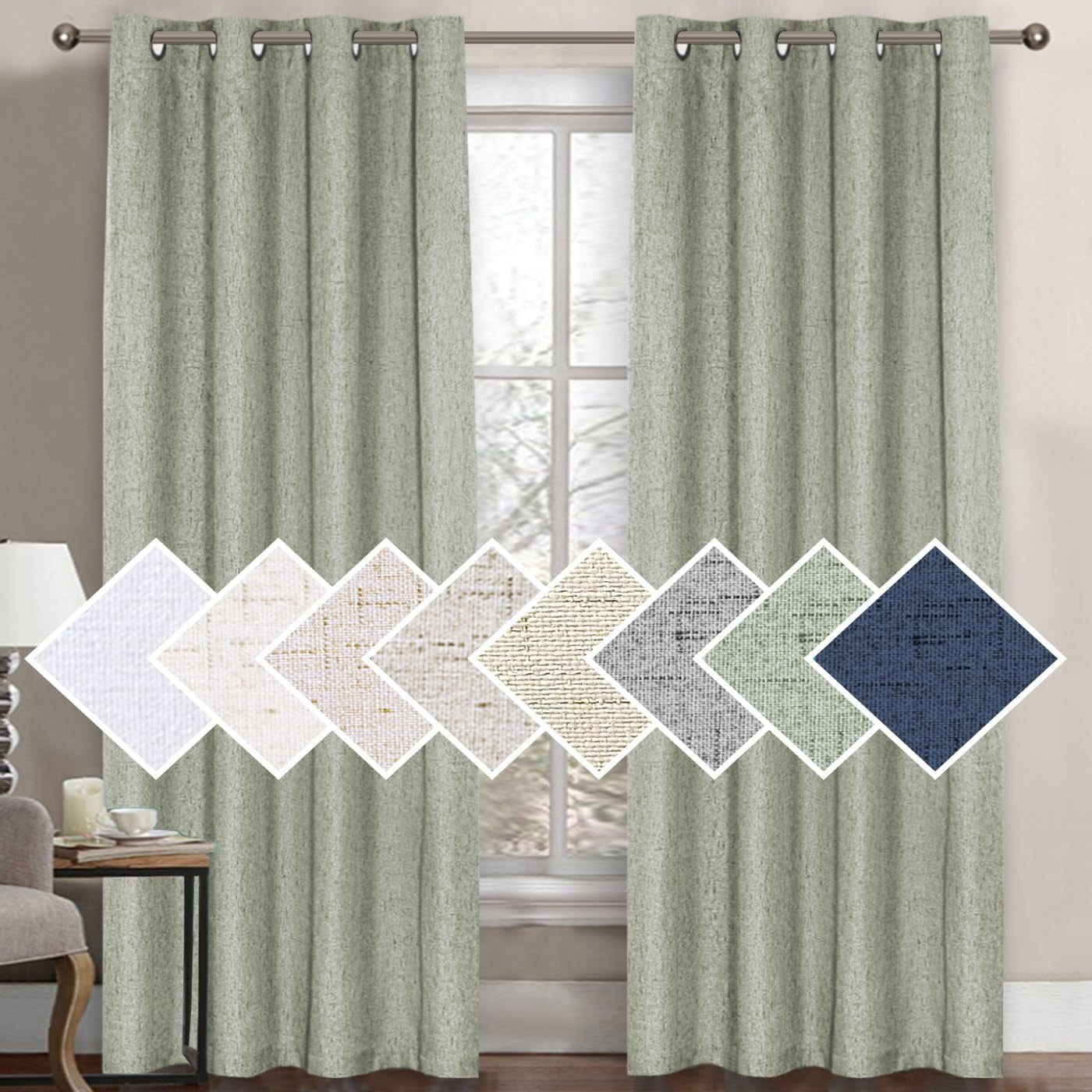 100% Blackout Curtains for Bedroom 108 Inches Long Grommet Linen Face Full Light Blocking ...