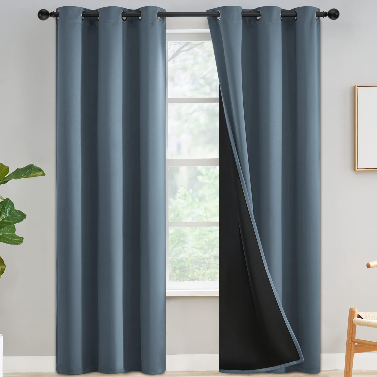 100% Blackout Curtains for Bedroom 63 Inch Length, Total Light Blocking ...