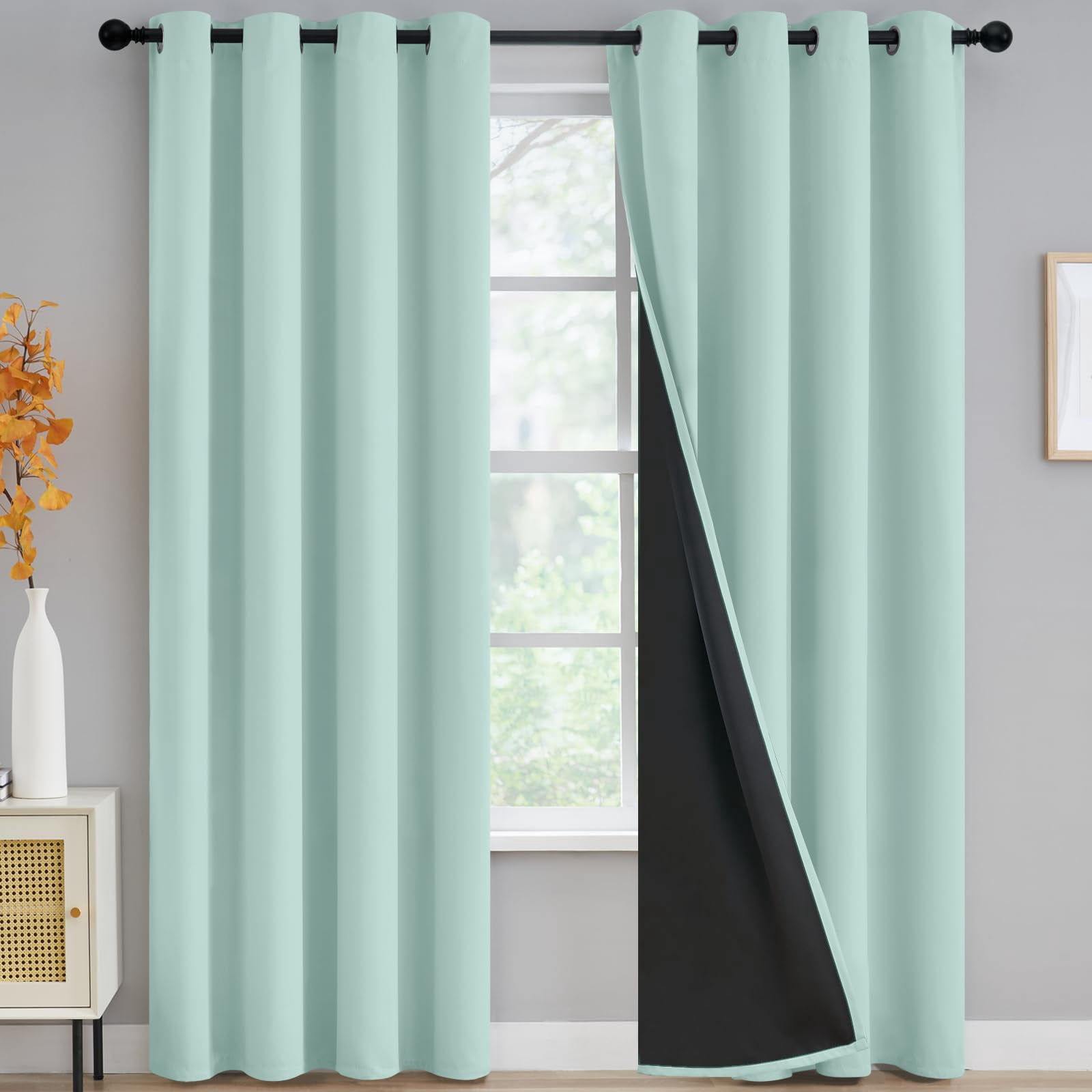 100% Blackout Curtains for Bedroom 63 Inch Length, Total Light Blocking ...