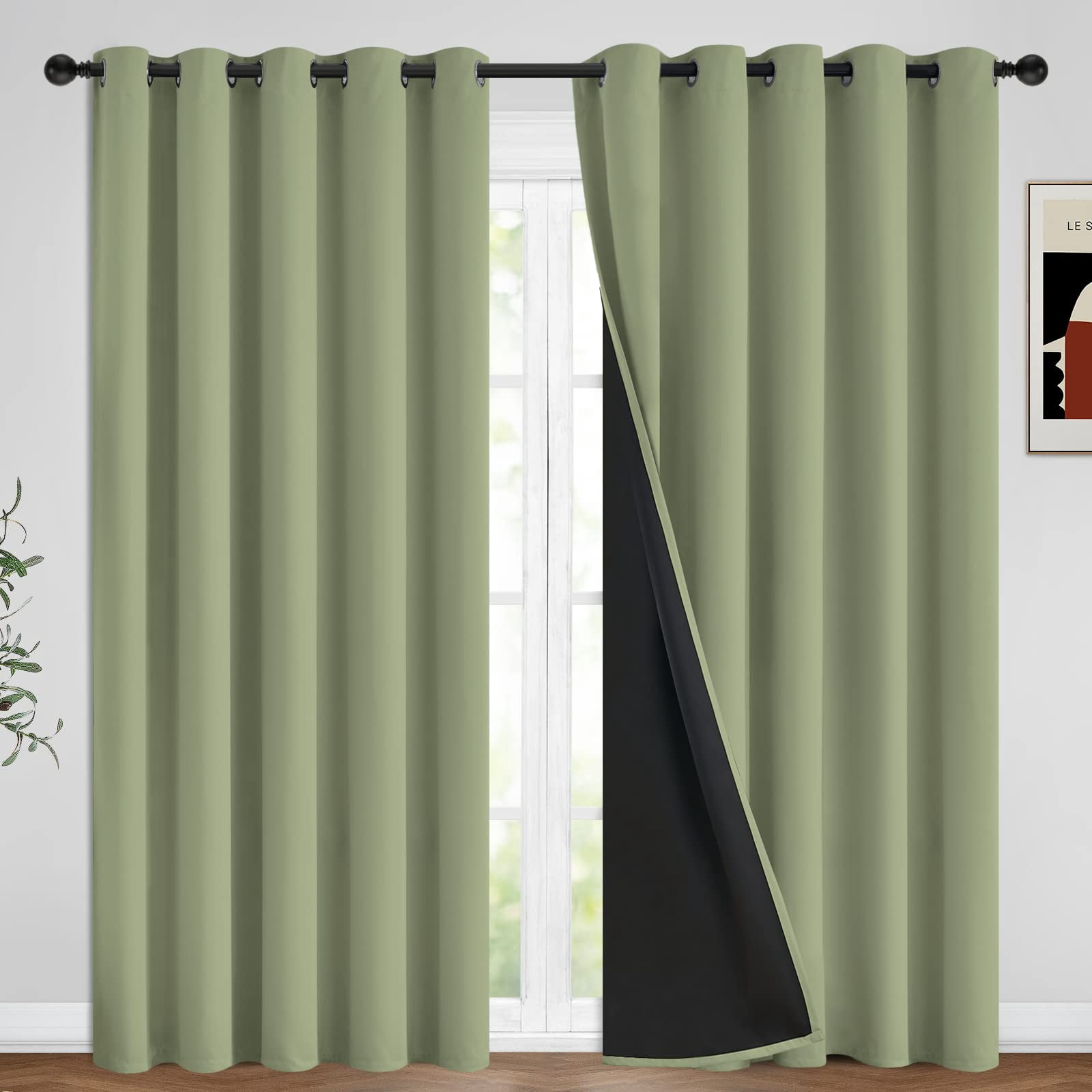 100% Blackout Curtains for Bedroom 63 Inch Length, Total Light Blocking ...