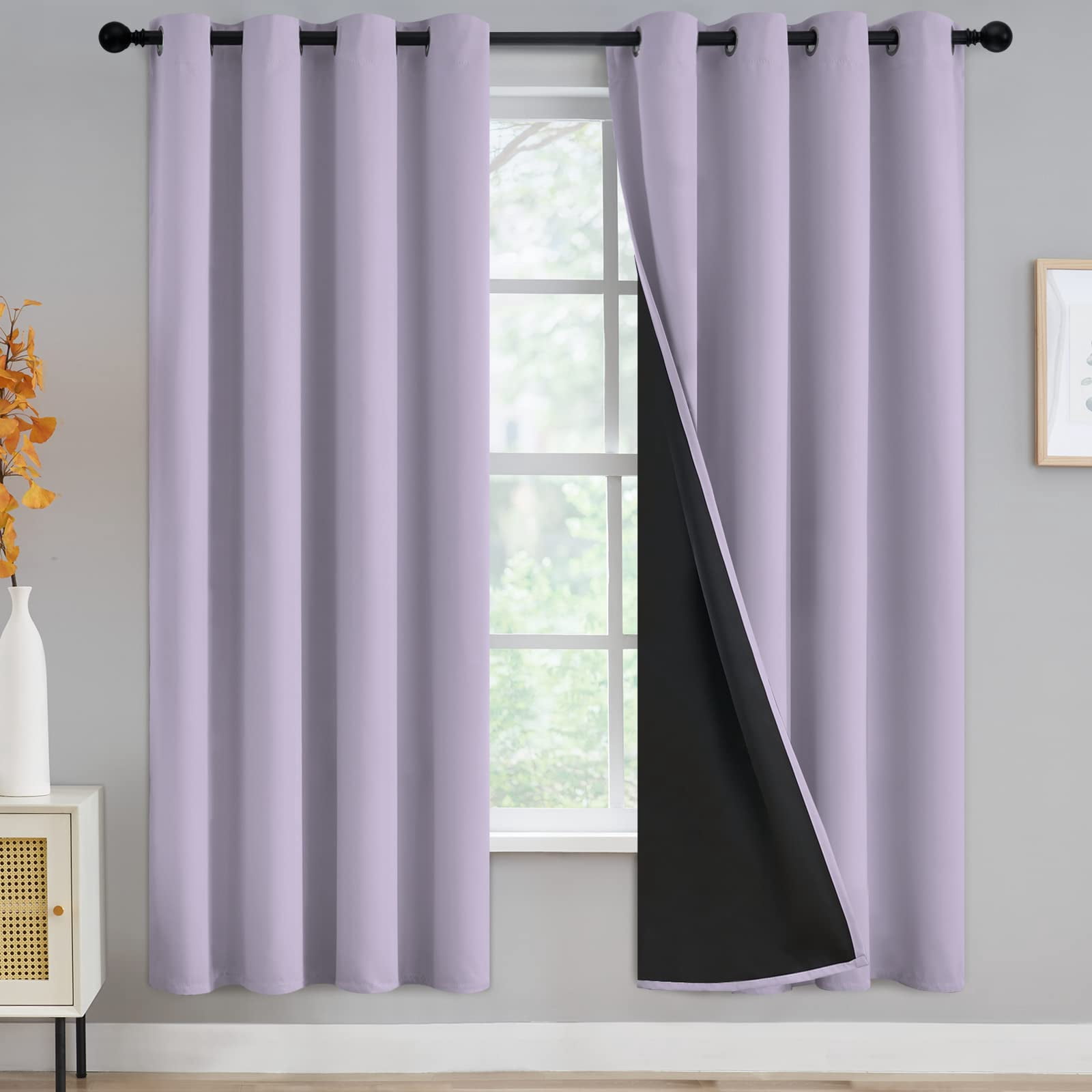 100% Blackout Curtains for Bedroom 63 Inch Length, Total Light Blocking ...