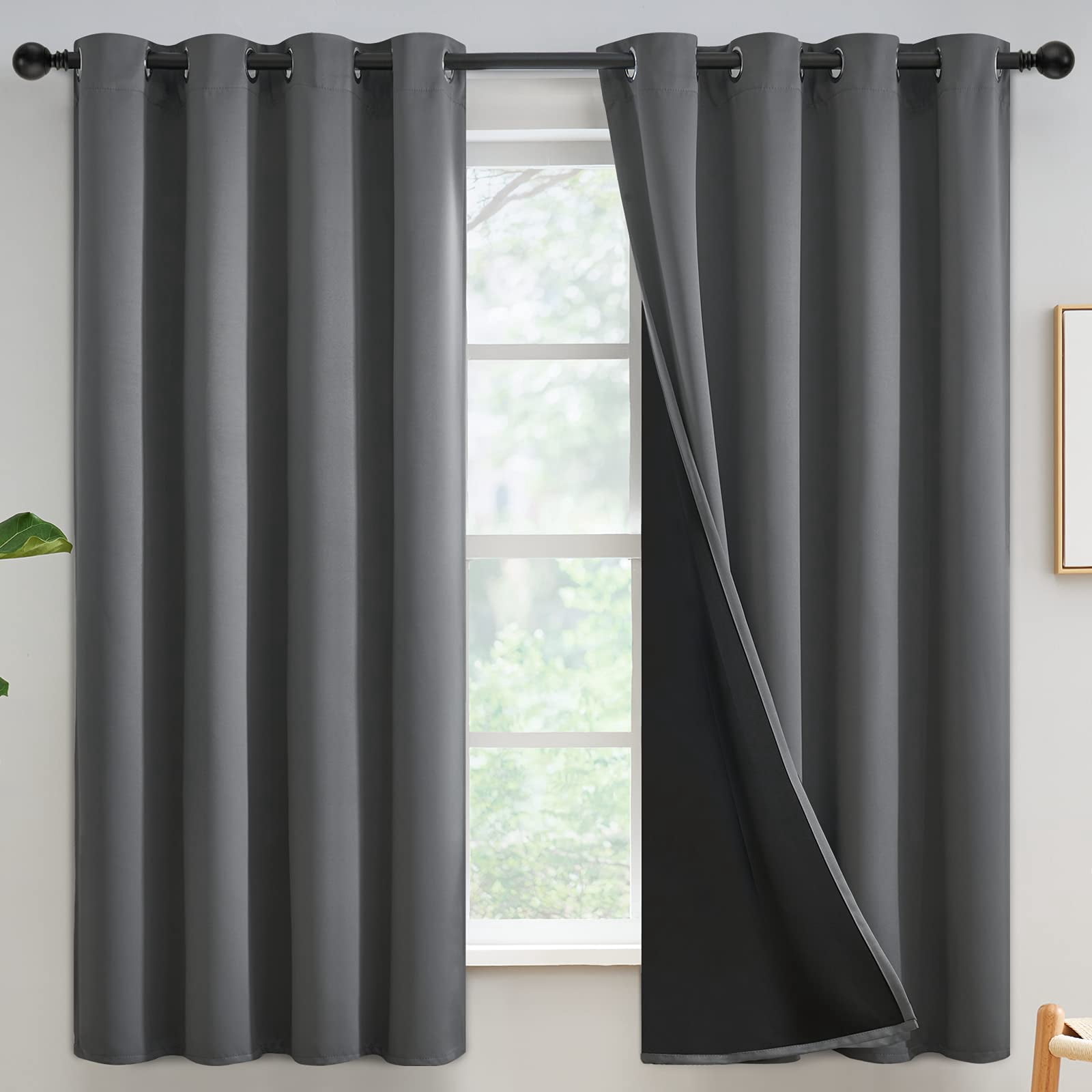 100% Blackout Curtains for Bedroom 63 Inch Length, Total Light Blocking ...