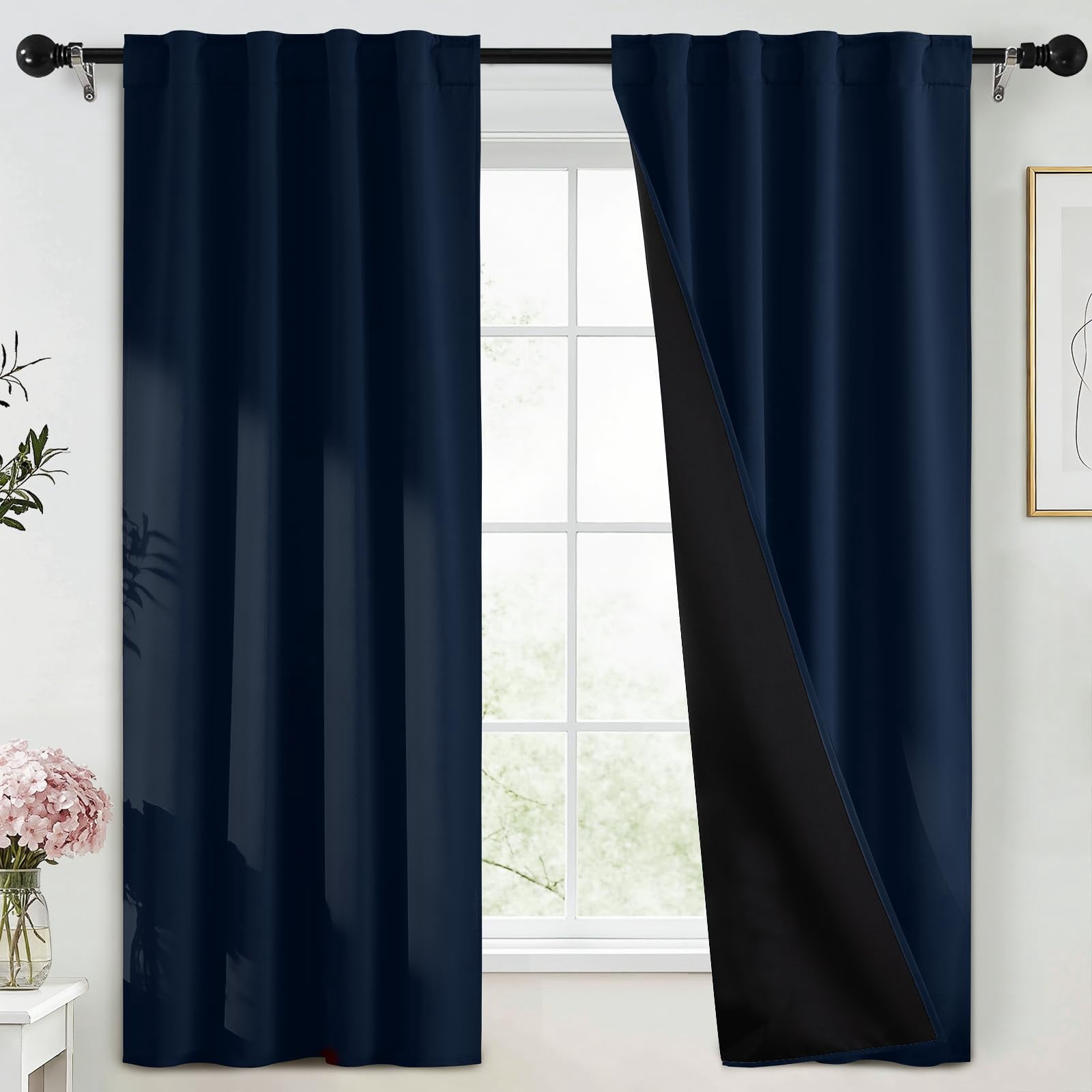 100% Blackout Curtains for Bedroom 63 Inch Length, Total Light Blocking ...