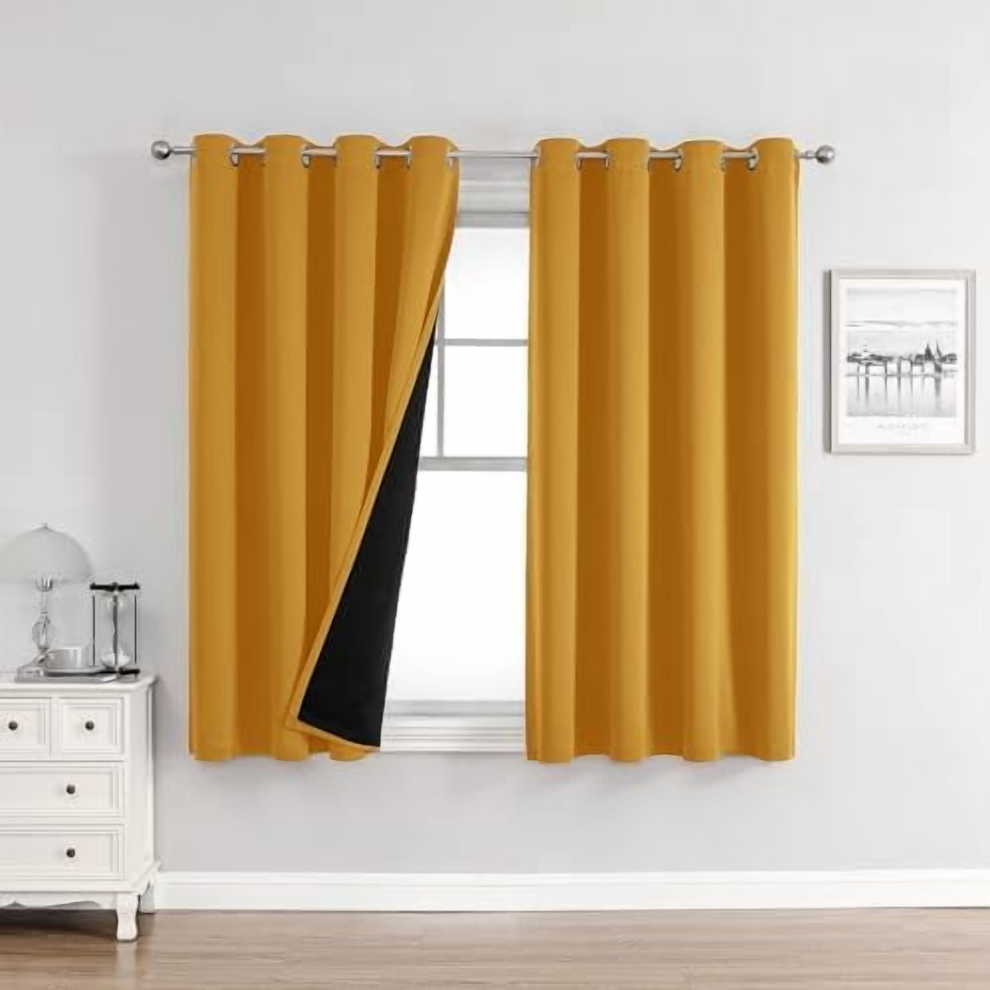 100% Blackout Curtains for Bedroom with Black Liner, 2 Thick Layers ...
