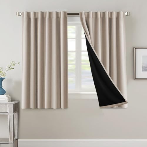 100% Blackout Curtains for Bedroom with Black Liner Full Room Darkening ...