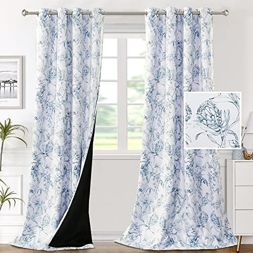 100% Blackout Curtains for Bedroom Camellia Floral Blackout Curtains ...