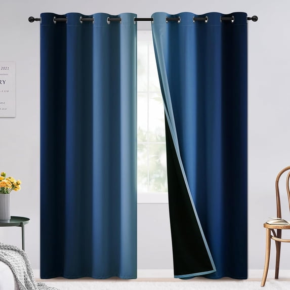 100% Blackout Curtains for Bedroom, Full Light Blocking Gradient Blue ...