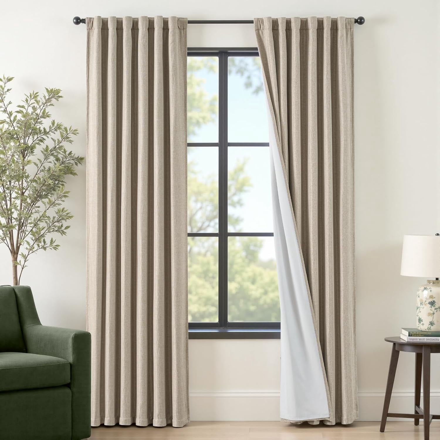 100% Blackout Curtains for Bedroom Linen Textured Insulated Thermal ...