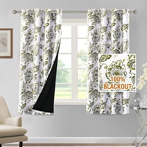 100% Blackout Curtains for Bedroom Paisley Floral Printed Curtains 63 ...