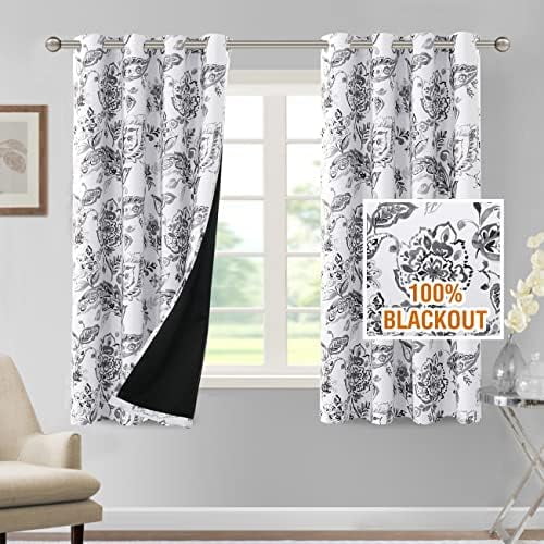 100% Blackout Curtains for Bedroom Paisley Floral Printed Curtains 63 ...