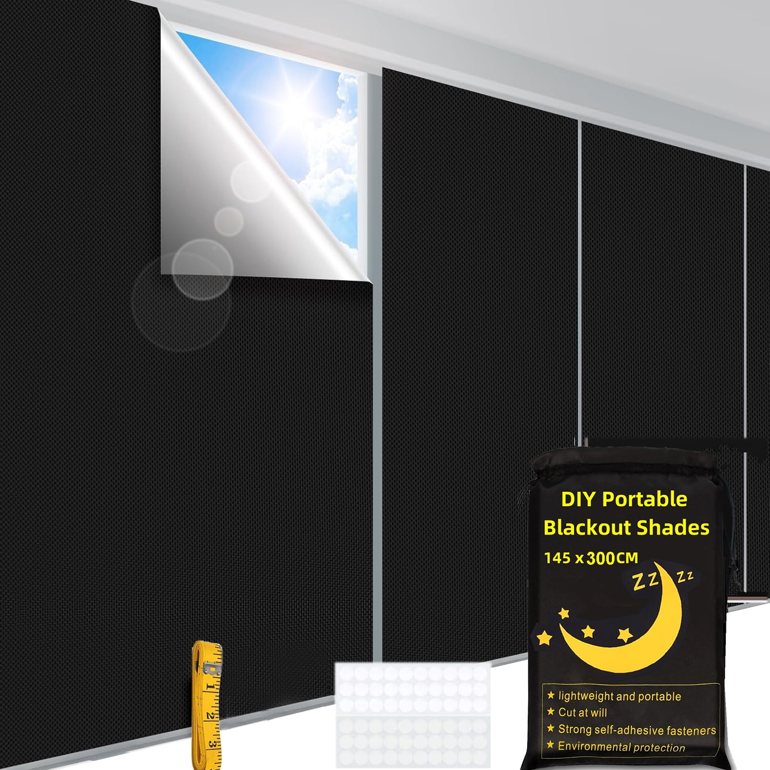 100% Blackout Curtains for Bedroom, Portable Blackout Shades Film Travel Blackout Blinds ...