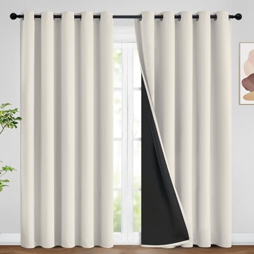100% Blackout Curtains for Bedroom,Thermal Insulated Cream Grommet ...