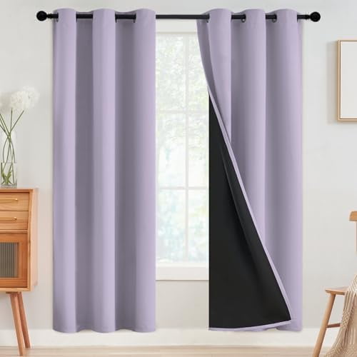 100% Blackout Curtains for Bedroom,Thermal Insulated Lilac Grommet ...