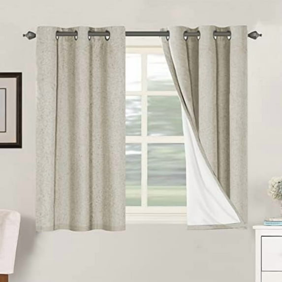 100% Blackout Curtains for Bedroom Thermal Insulated Linen Textured ...