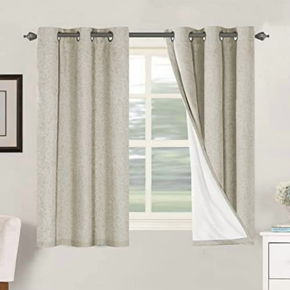 100% Blackout Curtains for Bedroom Thermal Insulated Linen Textured ...