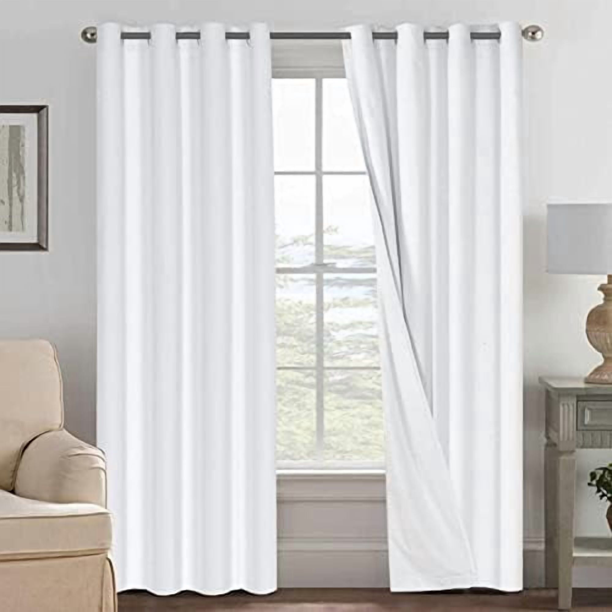 100% Blackout Curtains for Bedroom Thermal Insulated Linen Textured ...