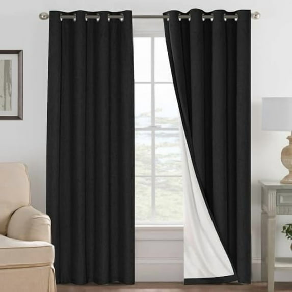 100% Blackout Curtains for Bedroom Thermal Insulated Linen Textured ...