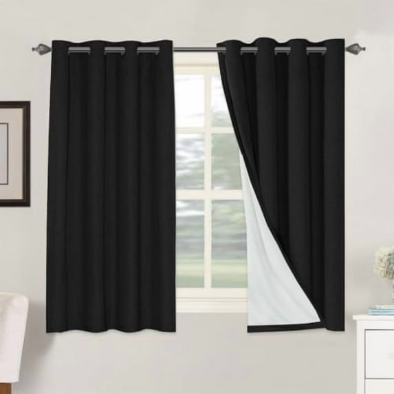 100% Blackout Curtains for Bedroom Thermal Insulated Linen Textured ...