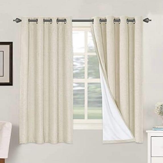 100% Blackout Curtains for Bedroom Thermal Insulated Linen Textured ...