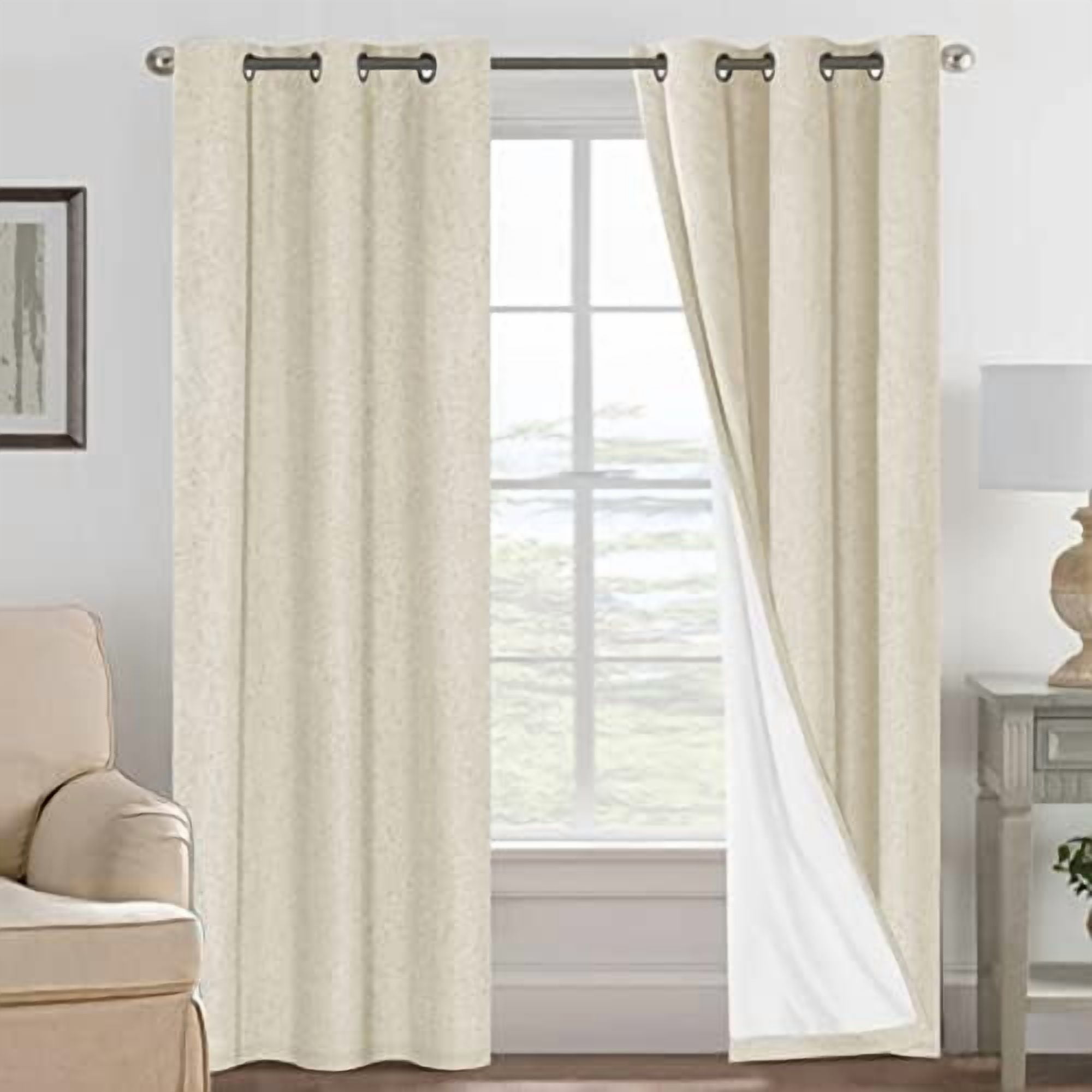 100% Blackout Curtains for Bedroom Thermal Insulated Linen Textured ...