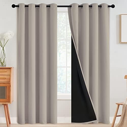 100% Blackout Curtains for Bedroom,Thermal Insulated Natural Grommet ...