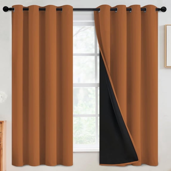 100% Blackout Curtains for Bedroom, Thermal Insulated Orange Grommet ...