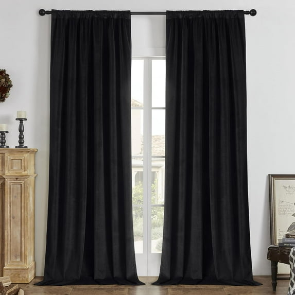 100% Blackout Curtains Black Velvet 84 Inches Long, Thermal Insulated ...