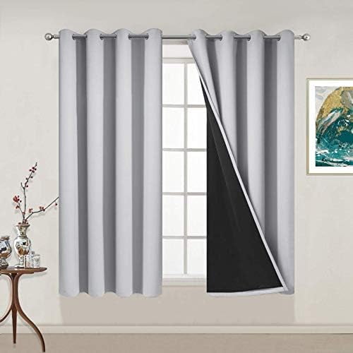 100% Blackout Curtains Energy Saving Thermal Insulated 2 Thick Layers ...