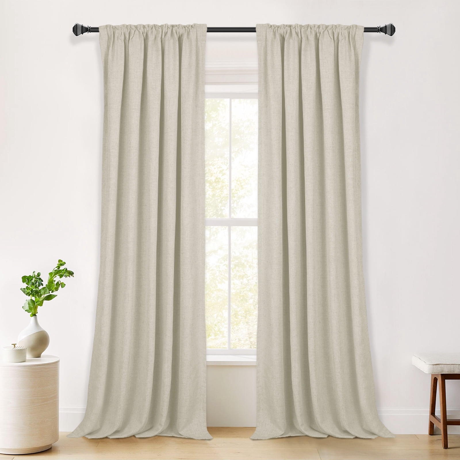 100% Blackout Curtains, Linen Textured Blackout Curtains No Light, Rod ...