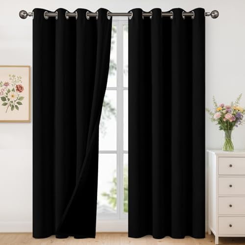 100% Blackout Curtains for Living Room 84 Inches Length, 2 Thick Layers ...