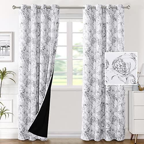 100% Blackout Curtains for Living Room Camellia Floral 84 Inches Long ...