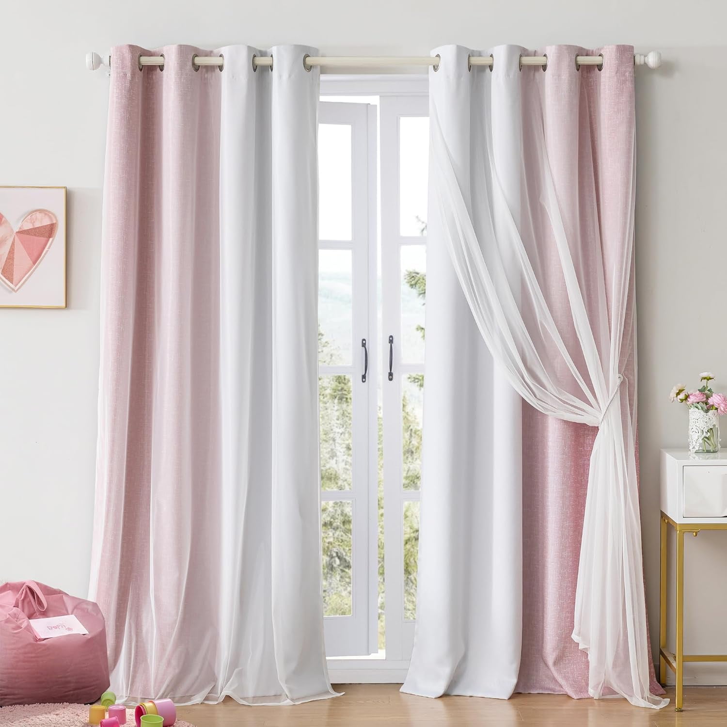 100% Blackout Curtains with Sheer Overlay Mix and Match Double Layer ...