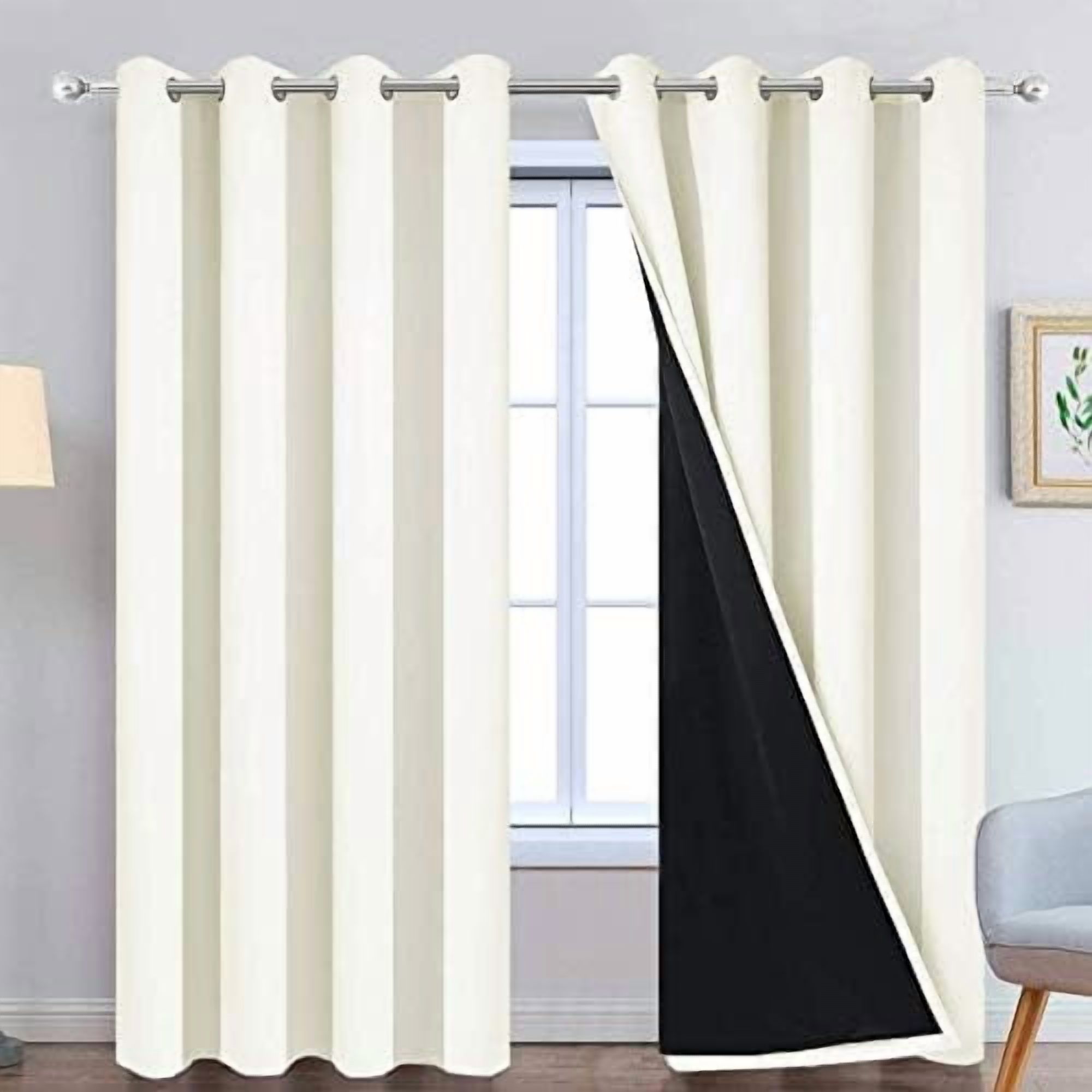 100% Blackout Curtains Thermal Insulated Curtain Panels with Black ...