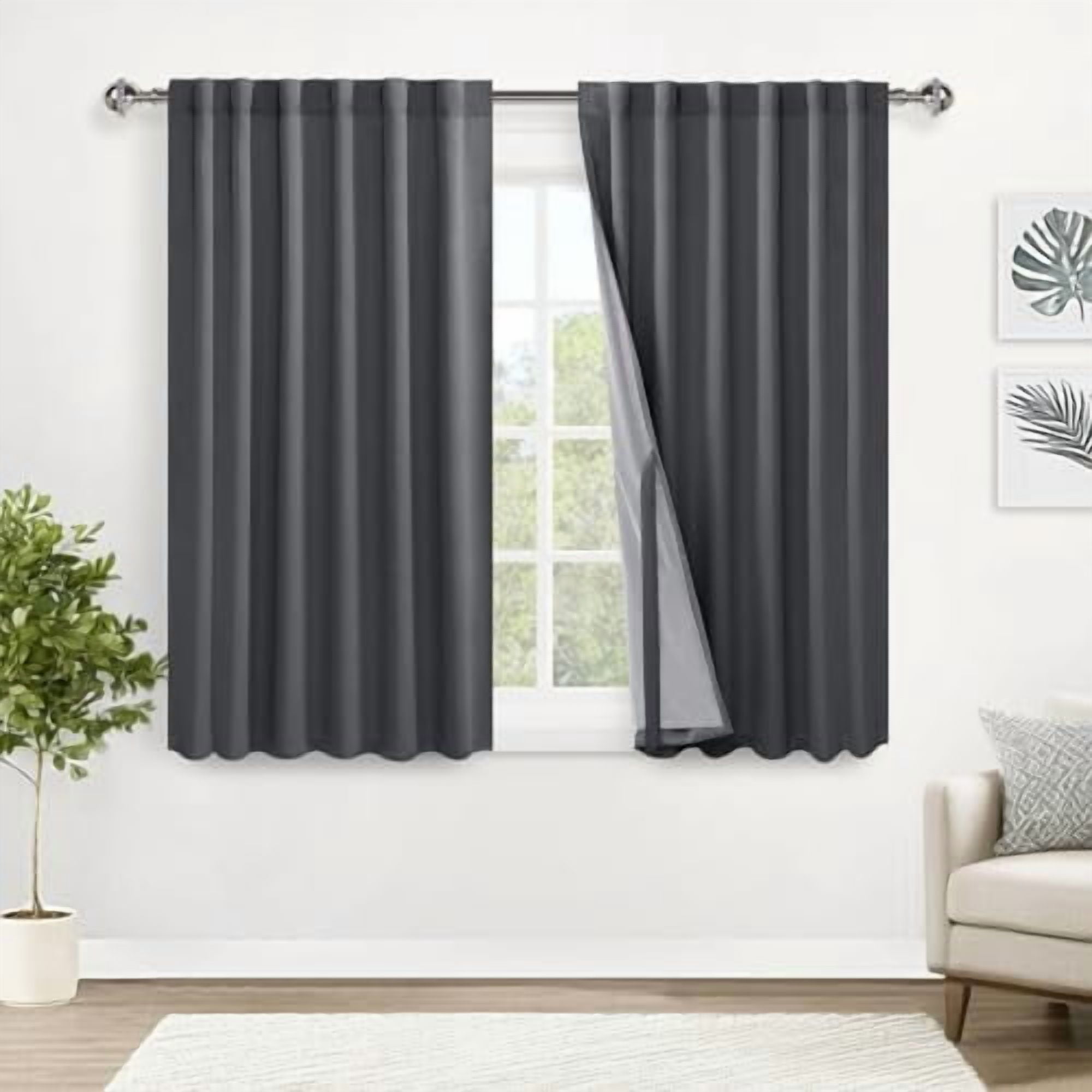 100% Blackout Curtains with Tiebacks- Rod Pocket/Back Tab Privacy ...