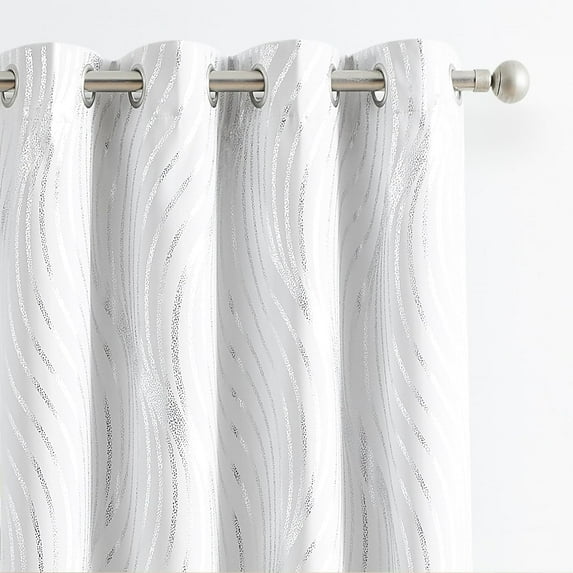 100% Blackout Curtains for Bedroom, White Silver Foil Pattern, 90 Inch ...
