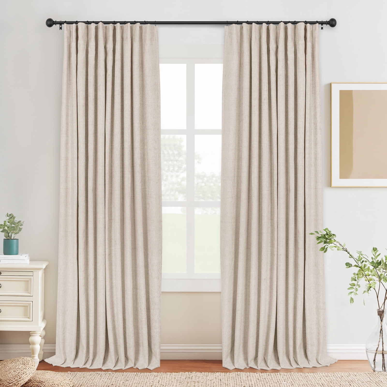 100% Blackout Faux Linen Curtains with Free 20 Ring Clips,50"W x 63"L ...